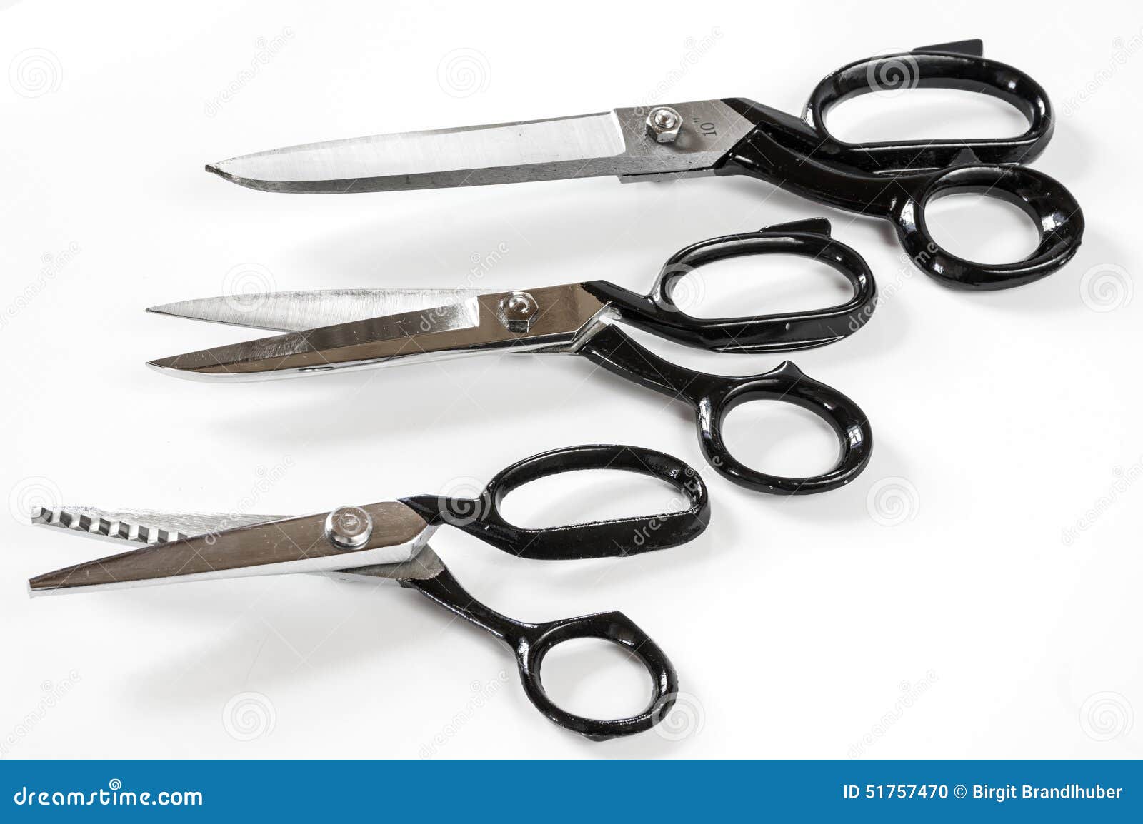 Three scissors on white stock photo. Image of dressmaker - 51757470
