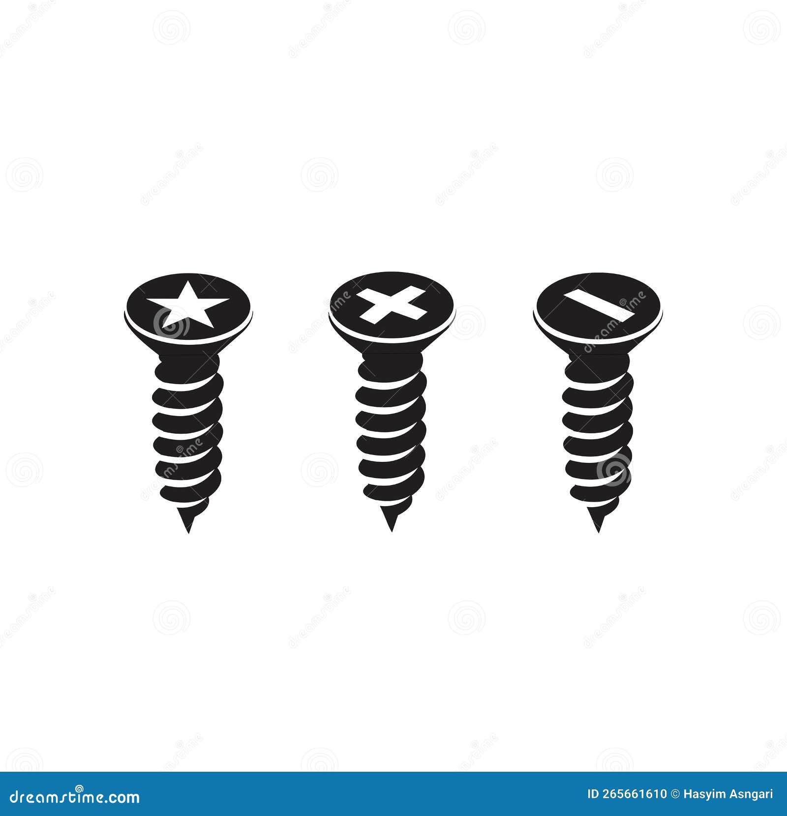 Three Screws with Different Top Silhouette Stock Vector - Illustration ...