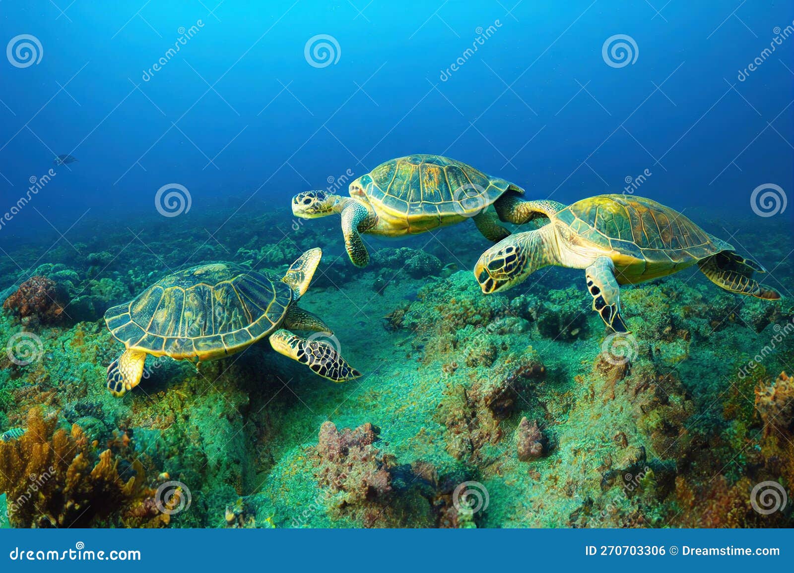 Three Sea Turtle Looking for Food on Muddy Ocean Floor. Stock ...