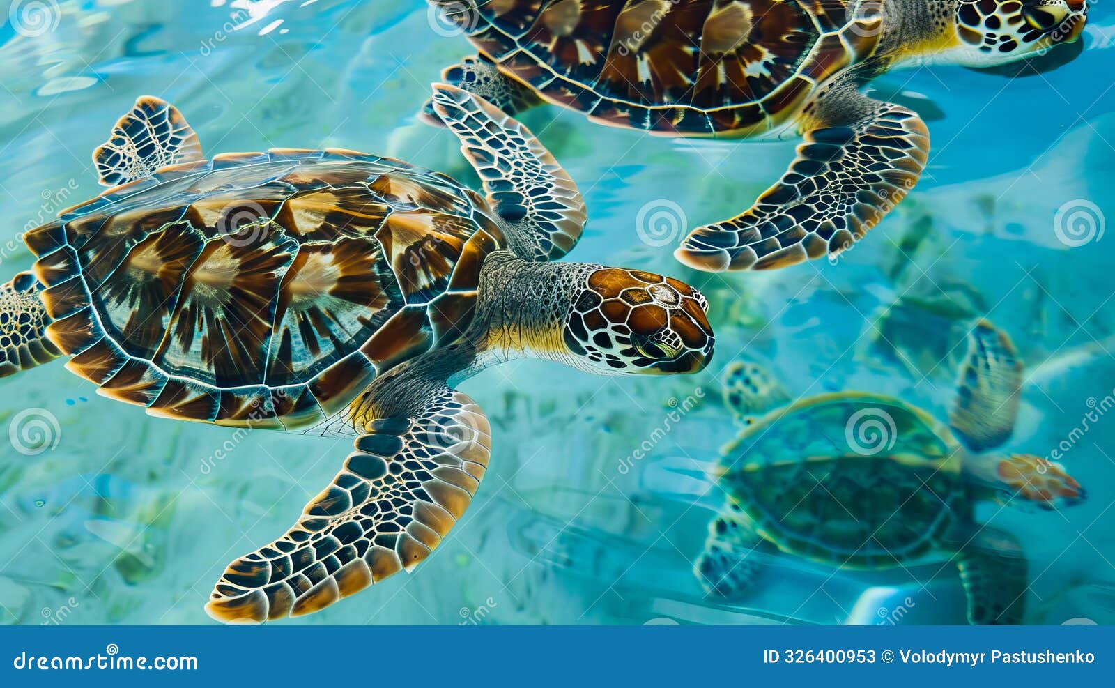 Three Sea Turtles Swimming in the Water Stock Image - Image of swim ...