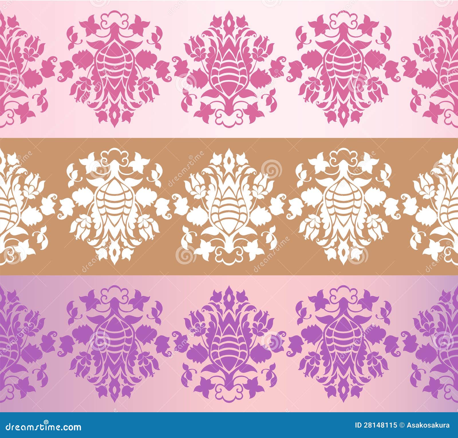Three Seamless Floral Borders Stock Vector - Illustration of seamless ...