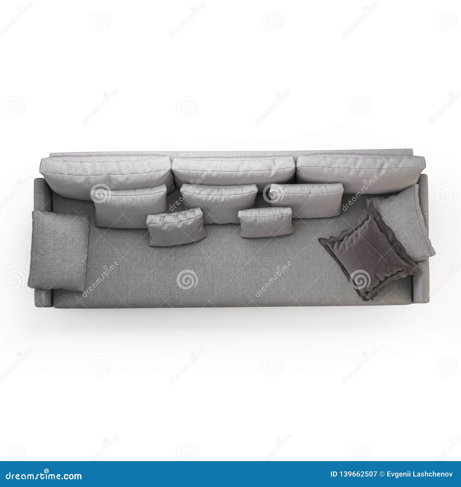 Three-seater Sofa with Pillows on a White Background Top View 3d Stock ...