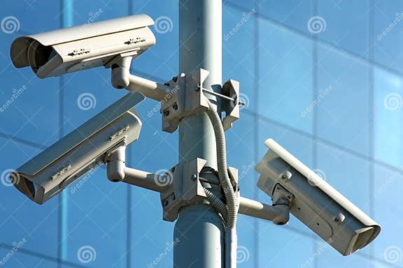 Three security cameras stock image. Image of recording - 9526225