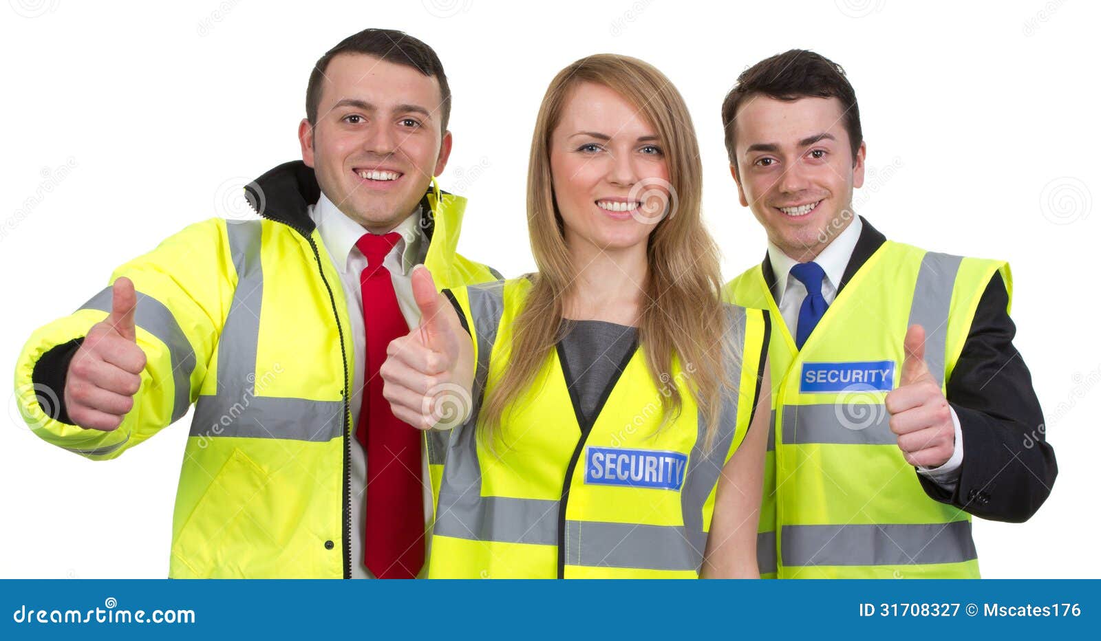 Three Security Guards with Thumbs Up Sign, Isolated on White Stock ...