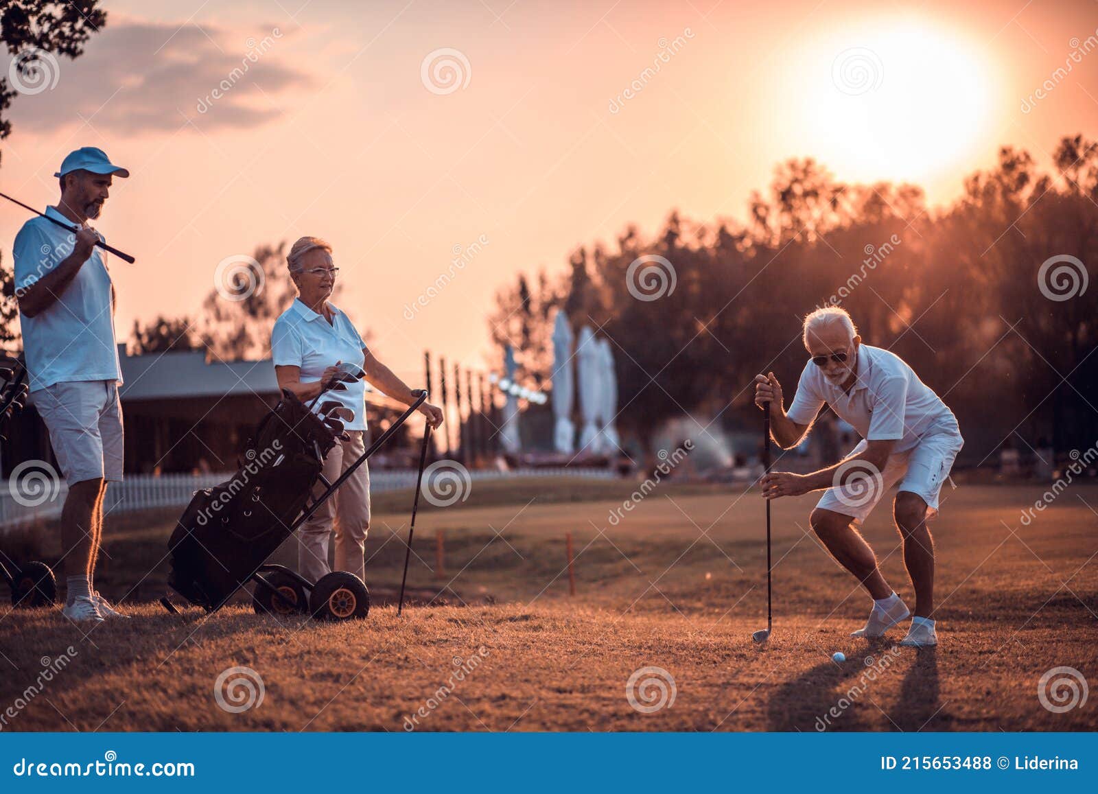 Support in Golf. Three Senior Golfer on Filed. Man Playing Golf Stock ...