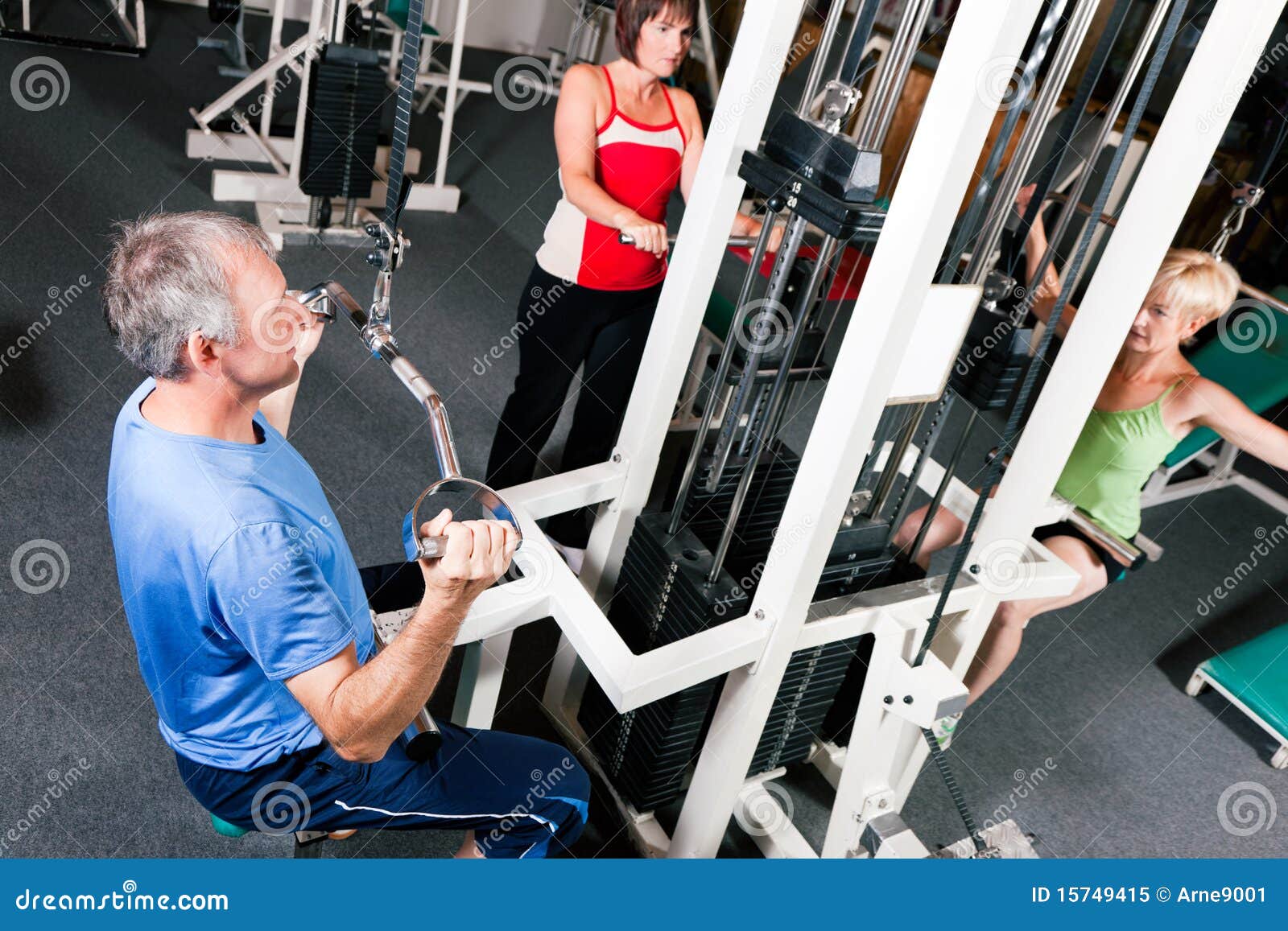 Three senior people in gym stock image. Image of body - 15749415