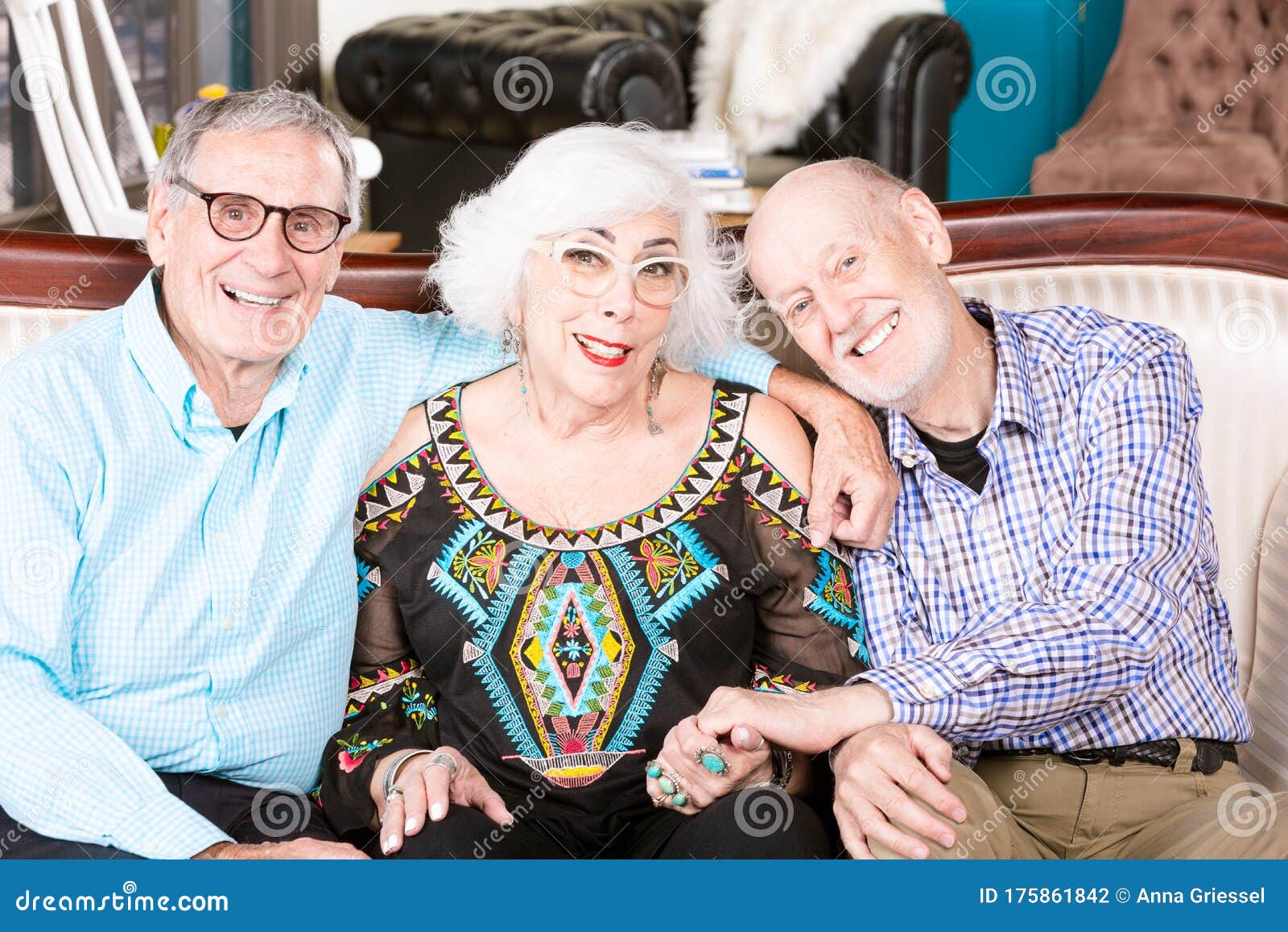 Three Seniors Together on a Couch Stock Photo - Image of friends, male ...