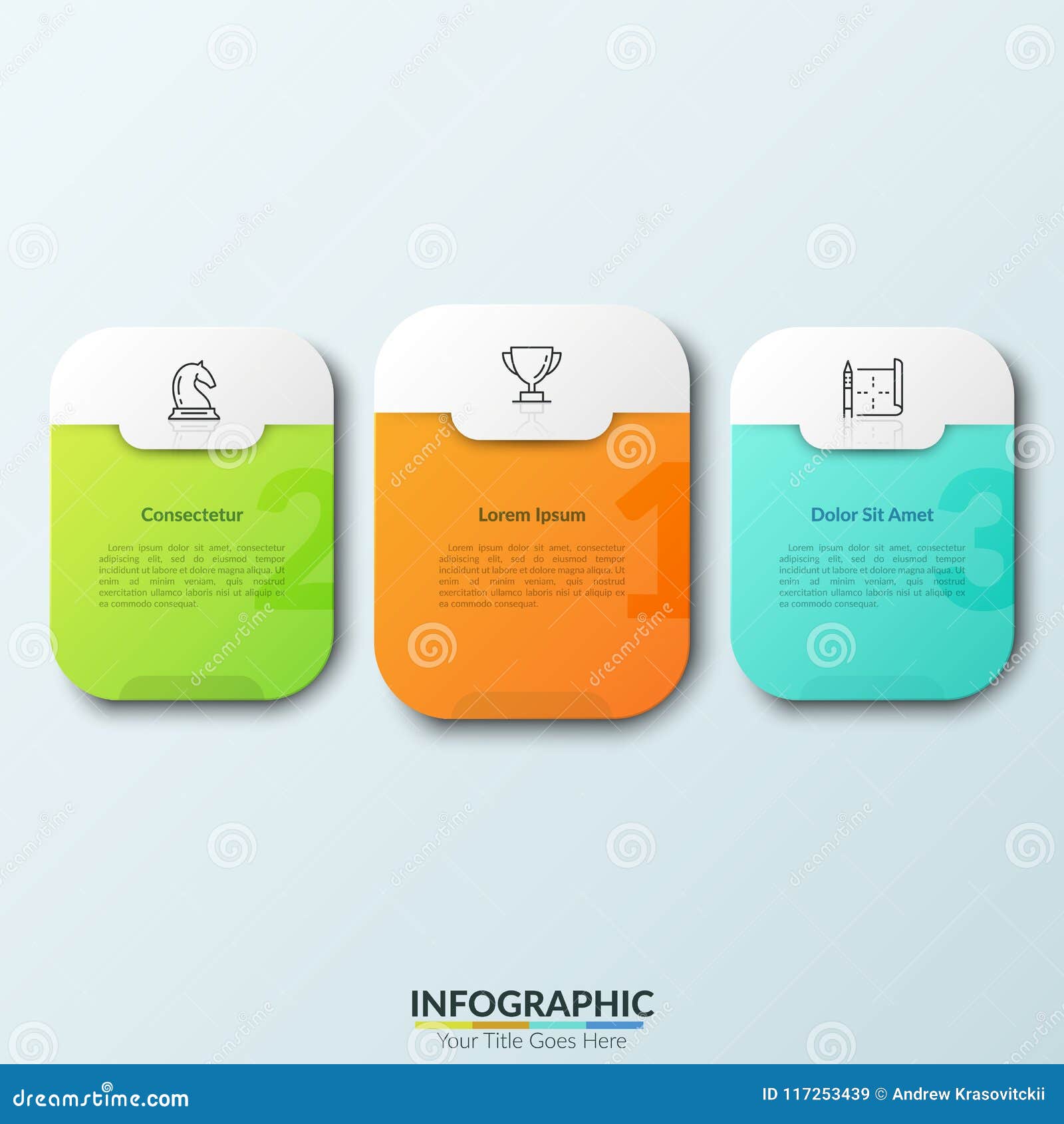 Three Separate White Rounded Rectangles with Numbers, Thin Line ...