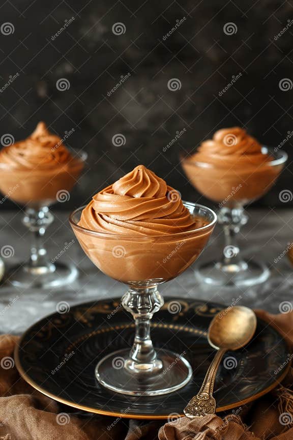 Three Servings of Chocolate Pudding are Elegantly Presented in Glasses ...