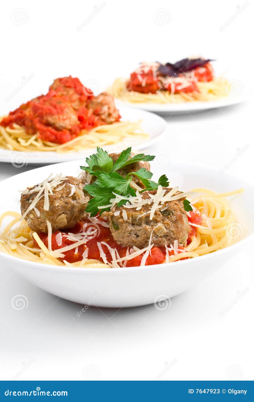 Three Servings of Spaghetti with Meatballs Stock Image - Image of bowl ...