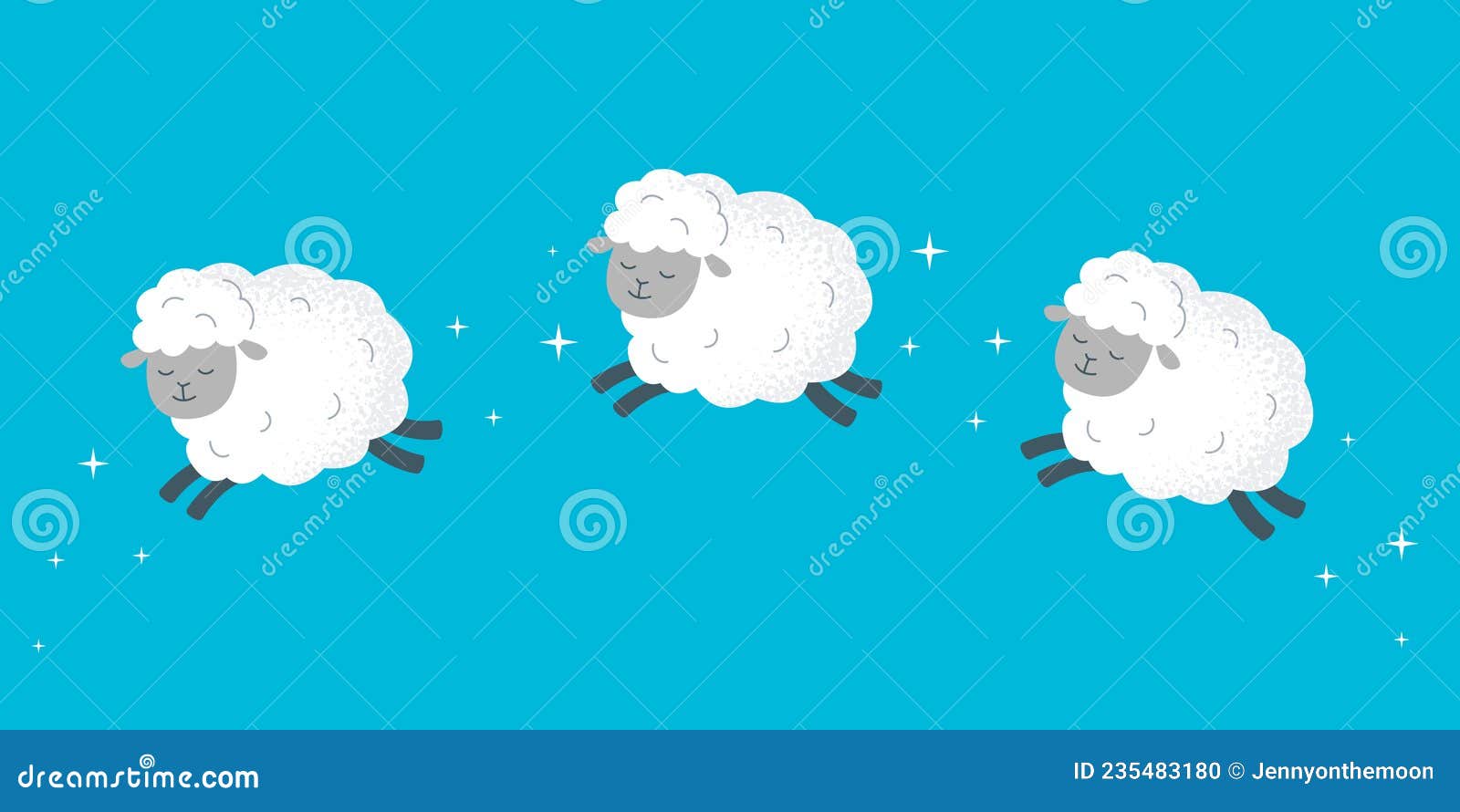 Three Sheep Jumping. Count Sheep Before Bed. Vector Flat Illustration ...