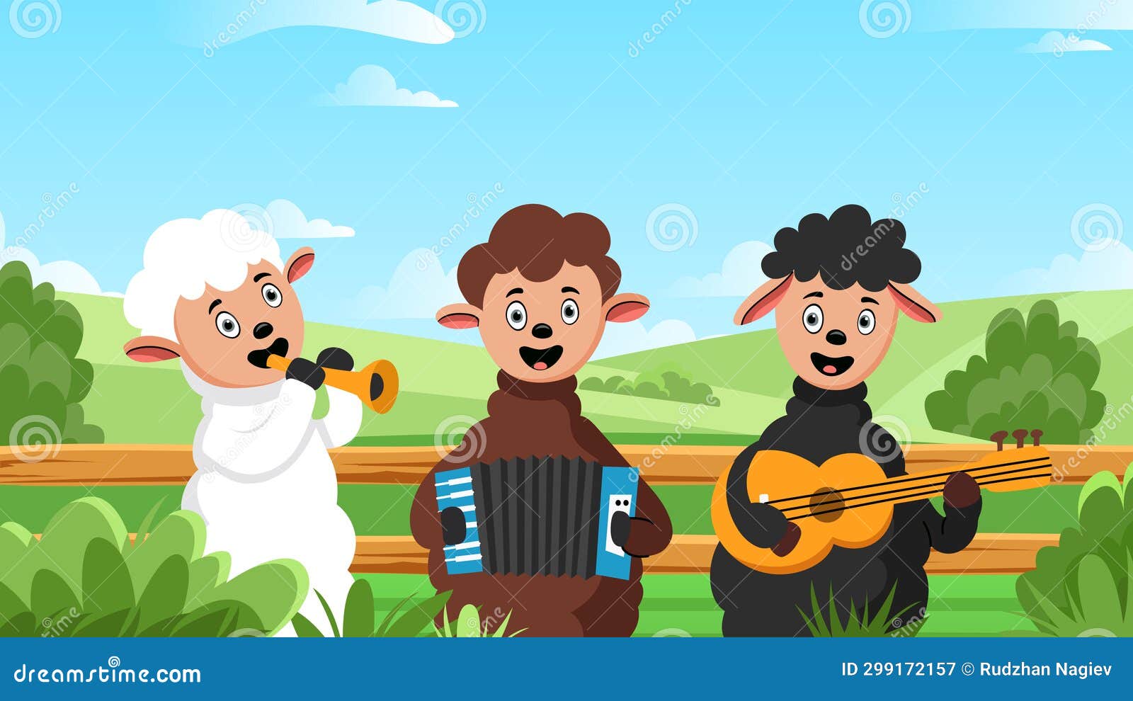 Three Sheep Playing Musical Instruments. Vector Illustration Stock ...
