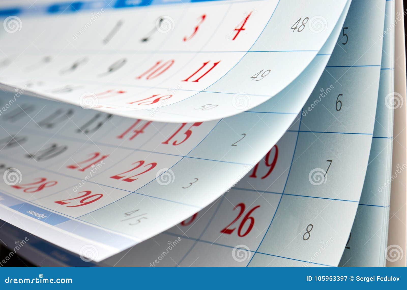 Three Sheets of Calendar with Red Numbers Stock Image - Image of memo ...