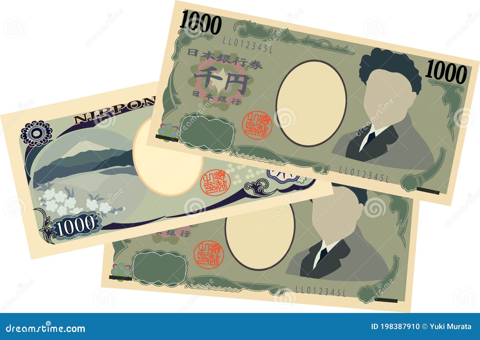 Three Sheets of Japan`s 1000 Yen Note Stock Vector - Illustration of ...
