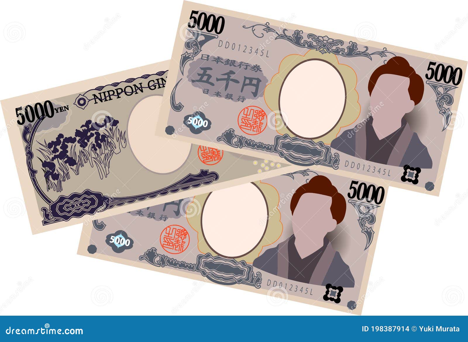 Three Sheets of Japan`s 5000 Yen Note Stock Vector - Illustration of ...