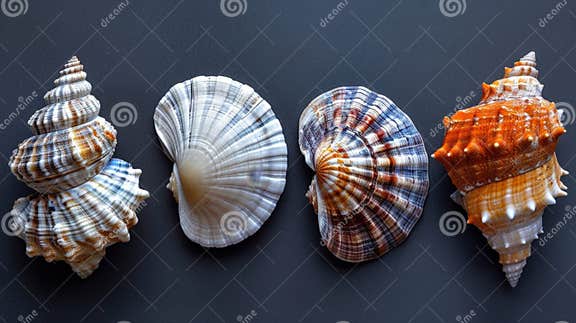 Three Shells on Black Surface Stock Image - Image of curves, neatly ...