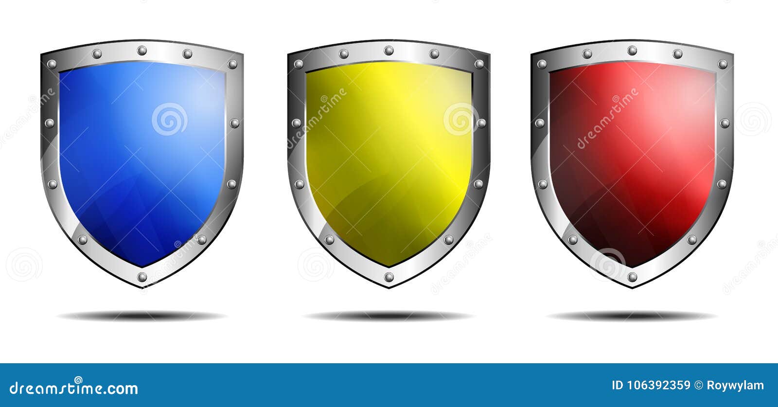 Three Shield Blue, Yellow and Red Stock Vector - Illustration of shield ...