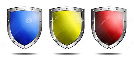 Three Shield Blue, Yellow and Red Stock Vector - Illustration of shield ...