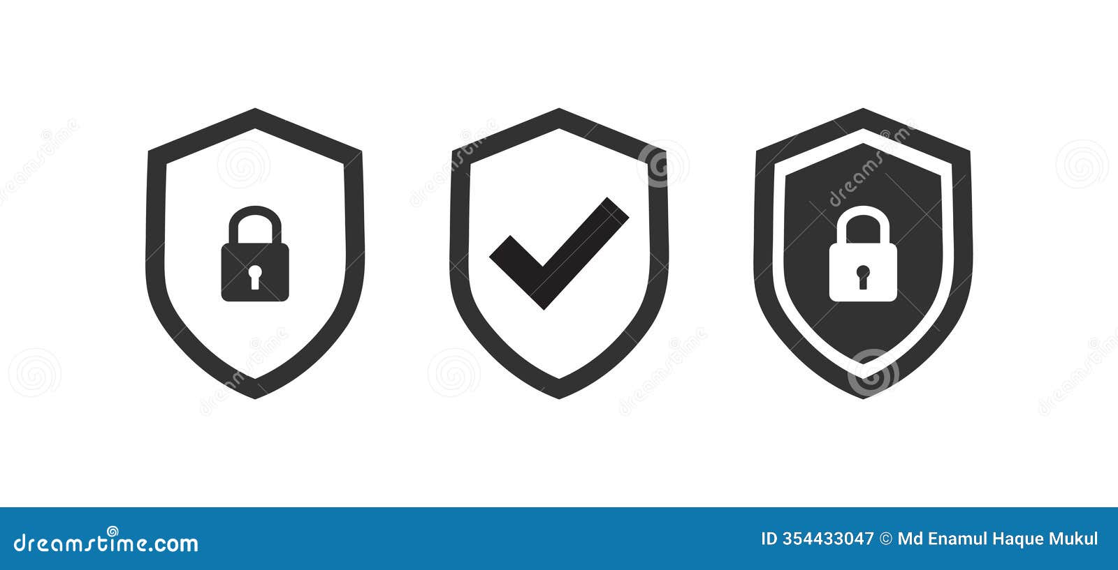 Three Shield Icons Showcasing Security Options: Locked, Checked, and ...
