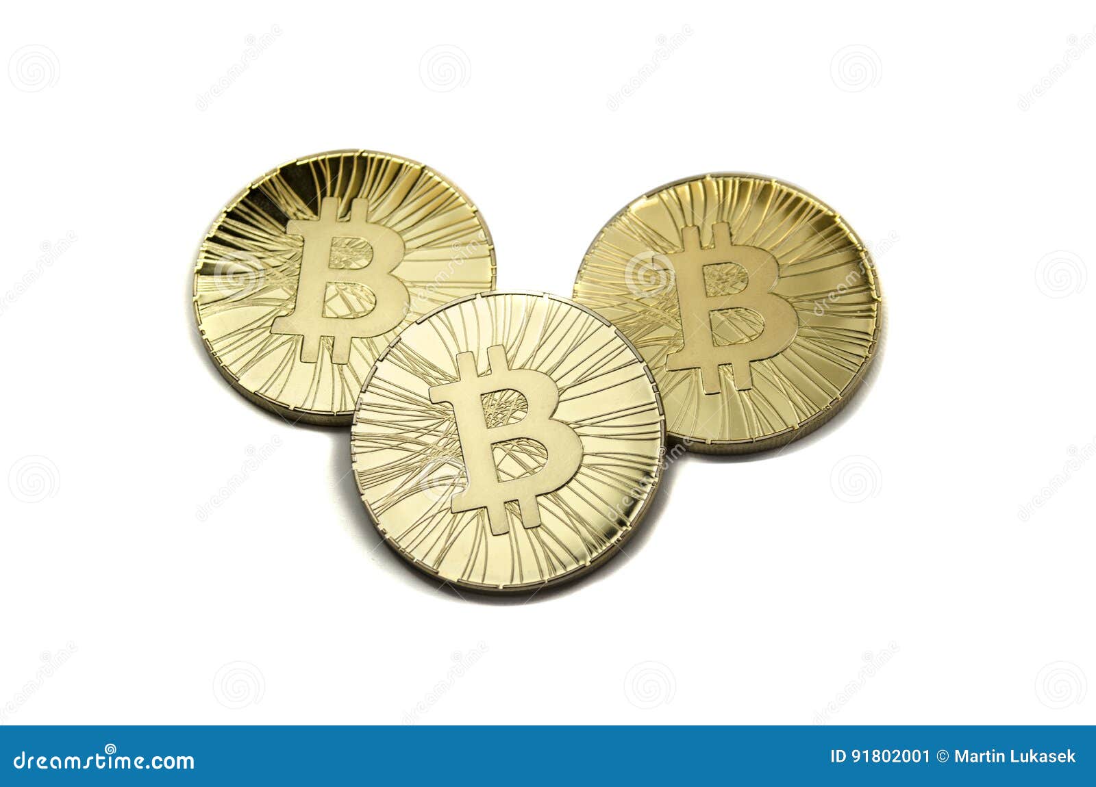 Three Shiny Bitcoin Coins on White Background Stock Image - Image of ...