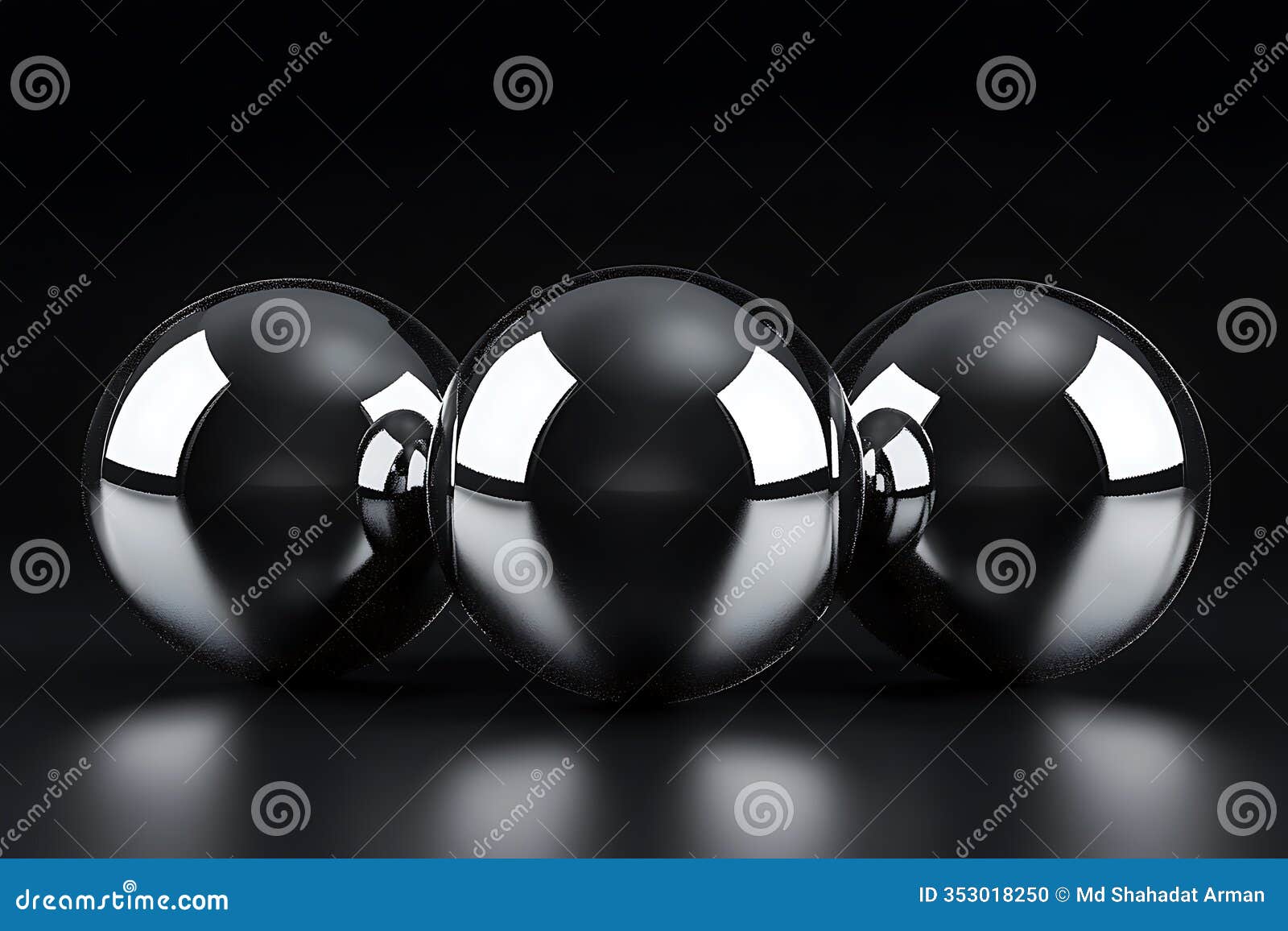 Three Shiny, Dark Spheres on Black Background . Stock Illustration ...
