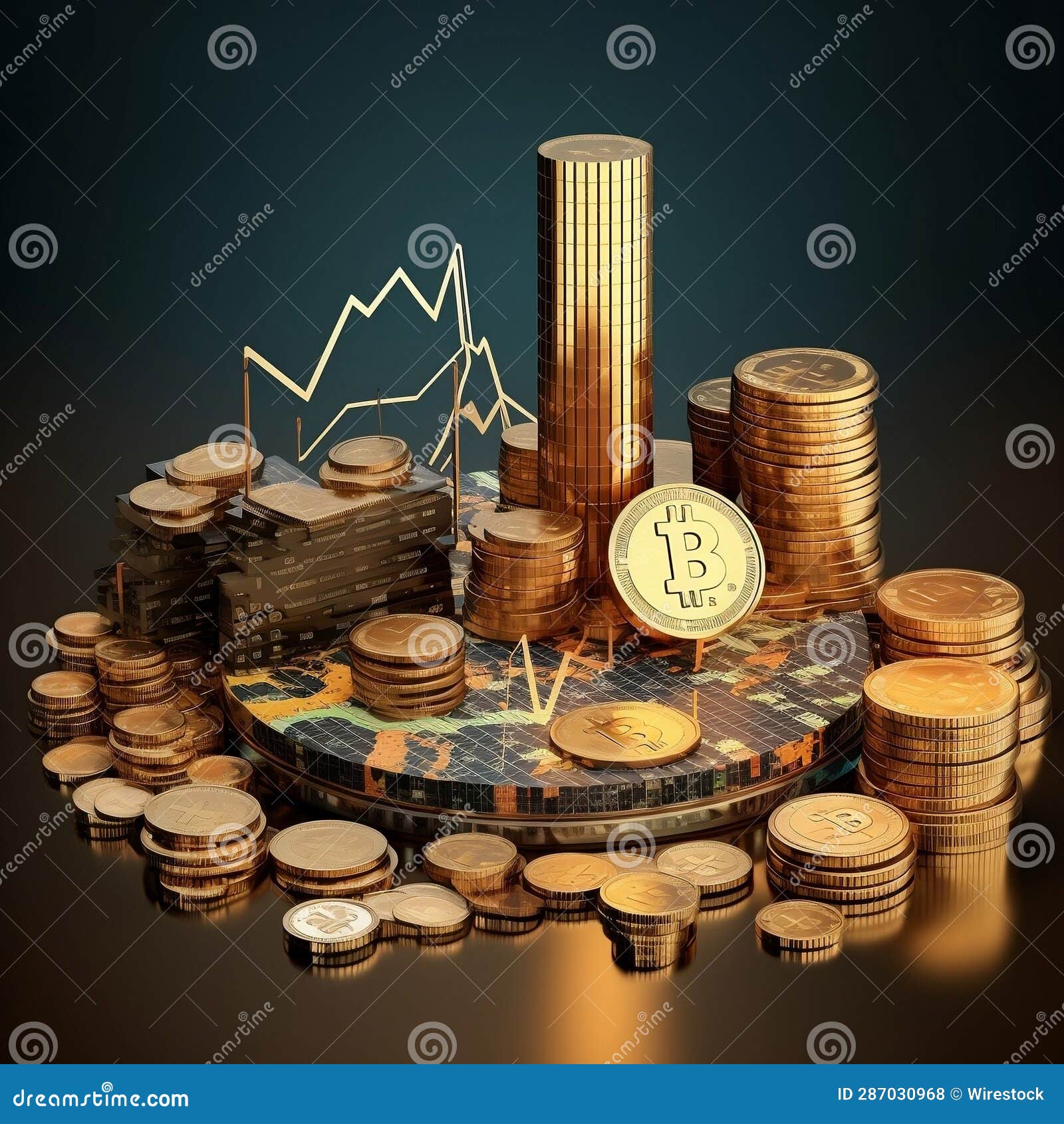 Coins and Clock Displayed with a Graph in the Background, on a Dark ...