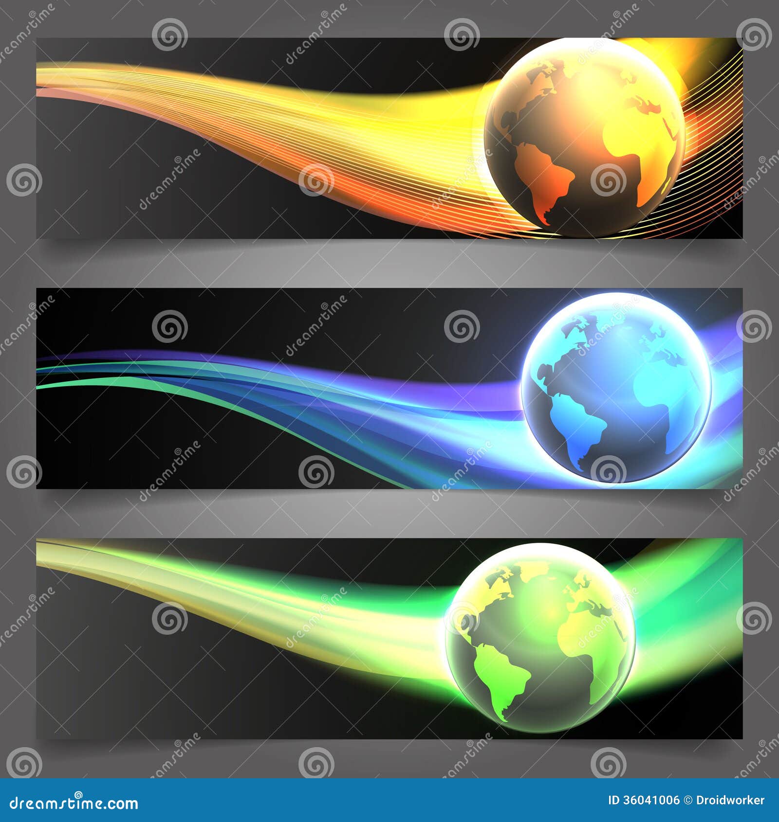 Three Shiny Lighting Globe Header/banner Stock Vector - Illustration of ...