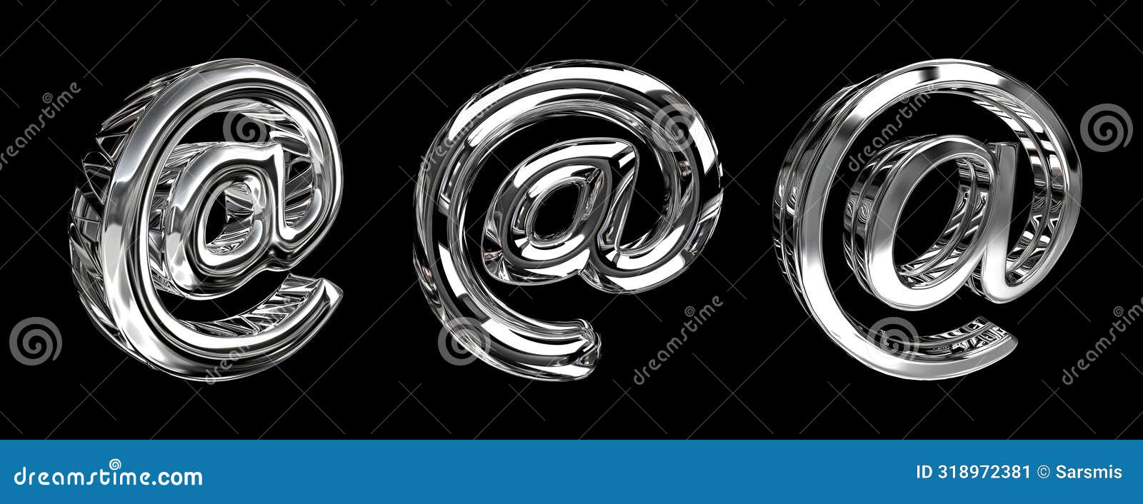 Three Shiny Metallic at Symbols with a Reflective Surface on a Black ...