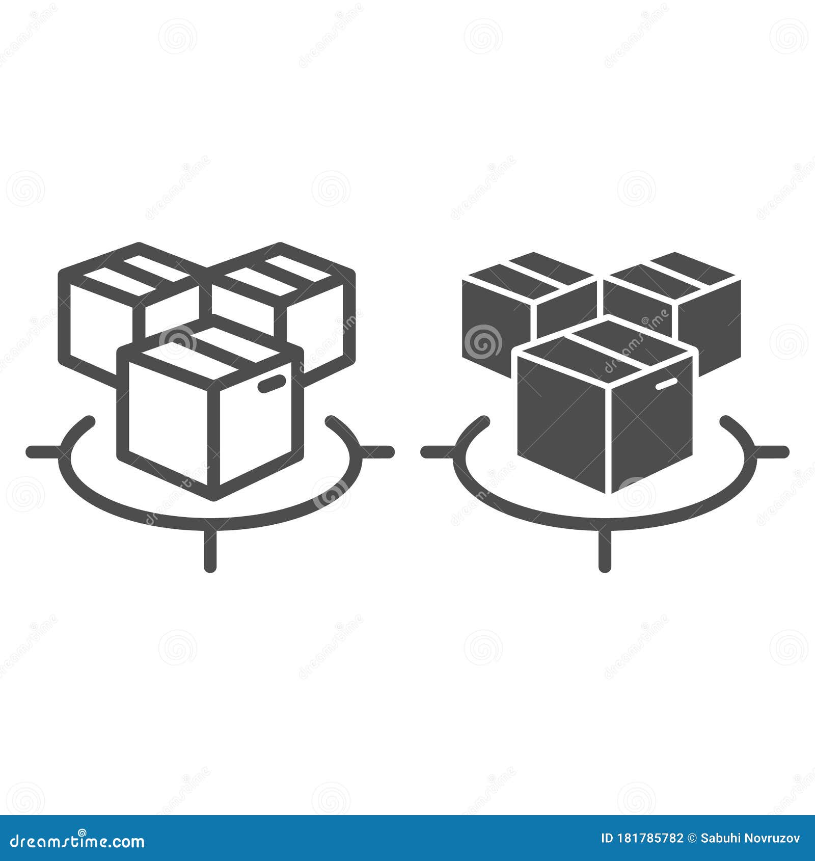 Three Shipping Box in Target Line and Solid Icon, Warehouse and ...