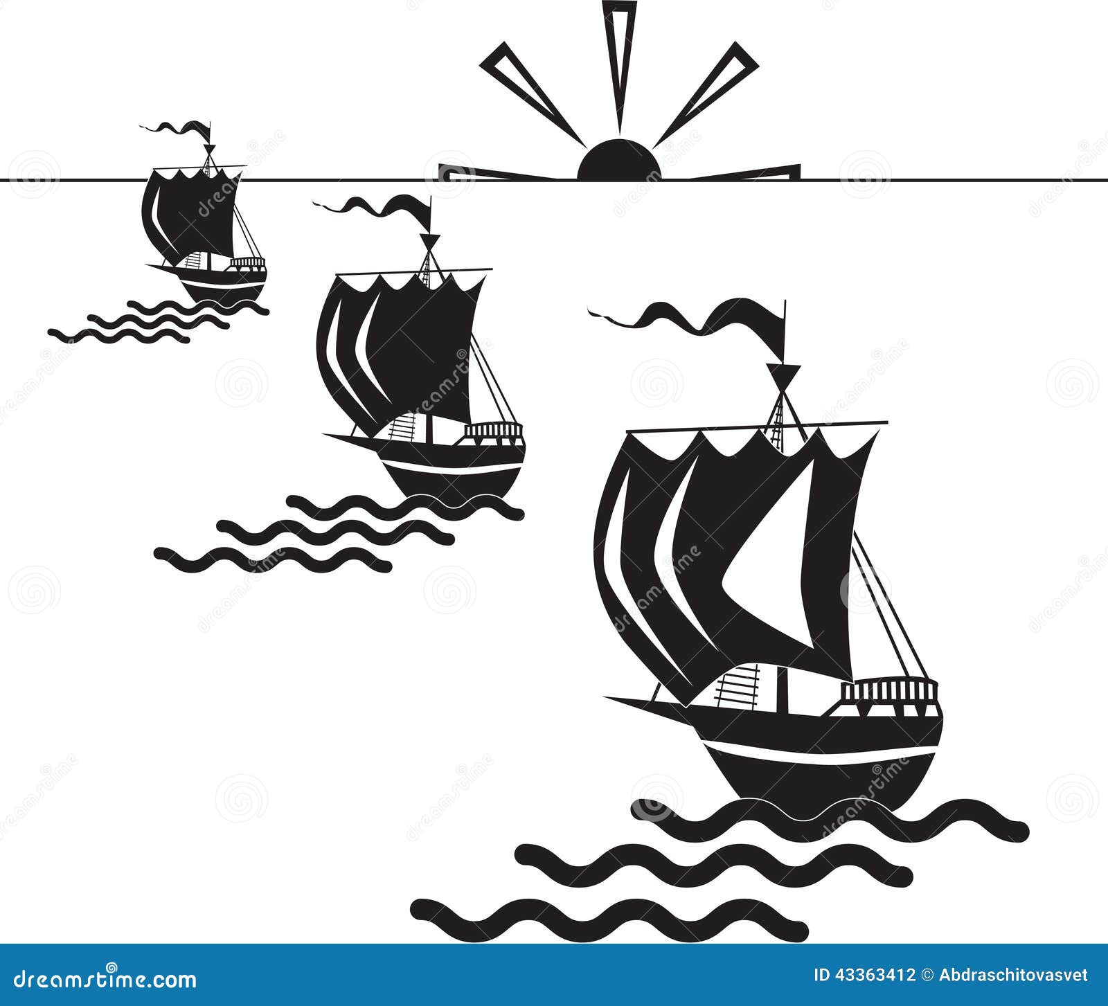 Three ships stock vector. Illustration of vessel, design - 43363412