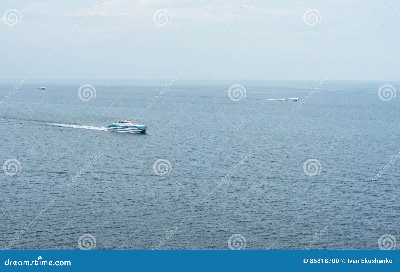 Three Ships Sailing in the Sea. Stock Photo - Image of port, exotic ...