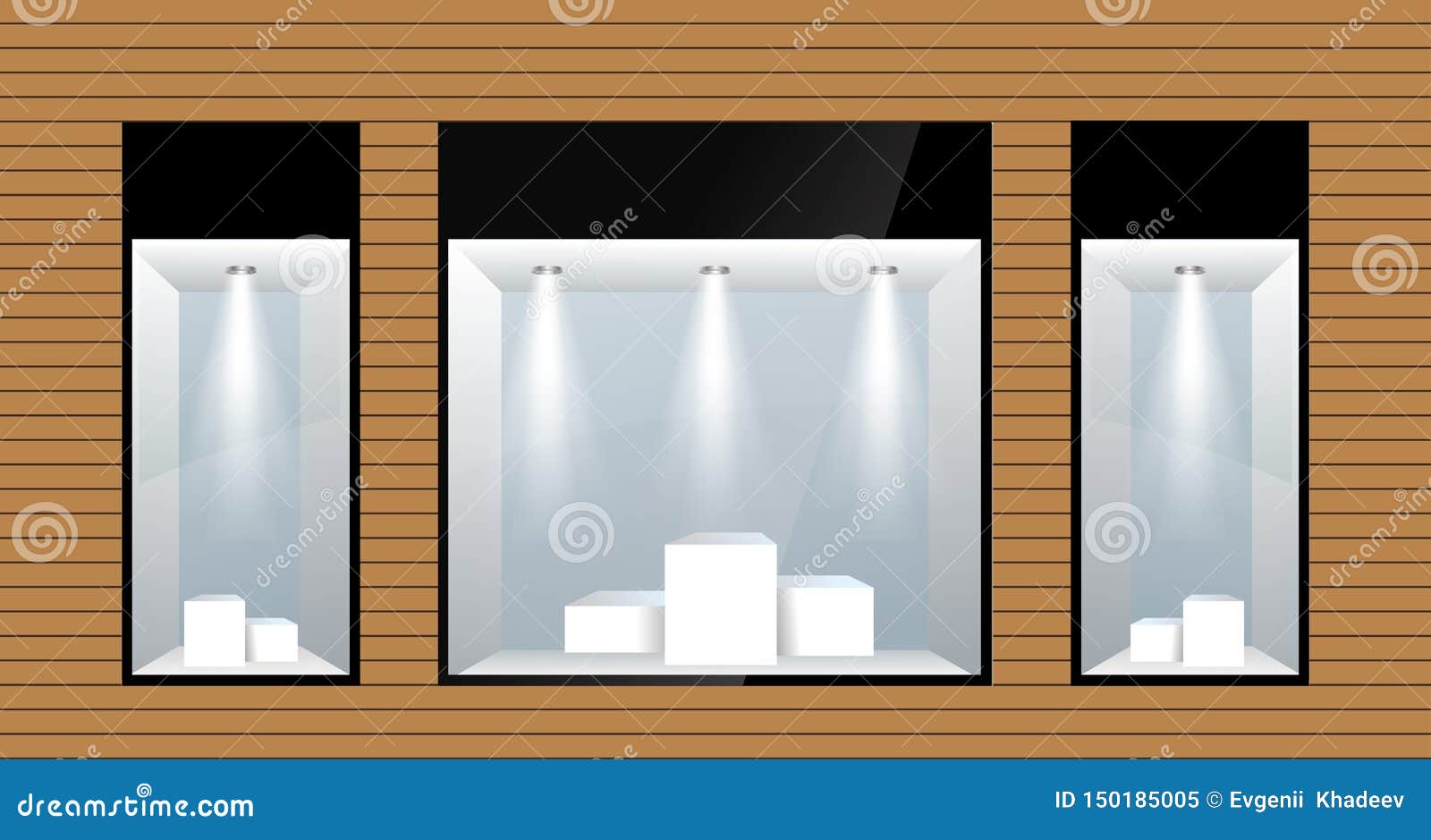 Three Shop Windows with Lighting. Vector Illustration. Stock Vector ...