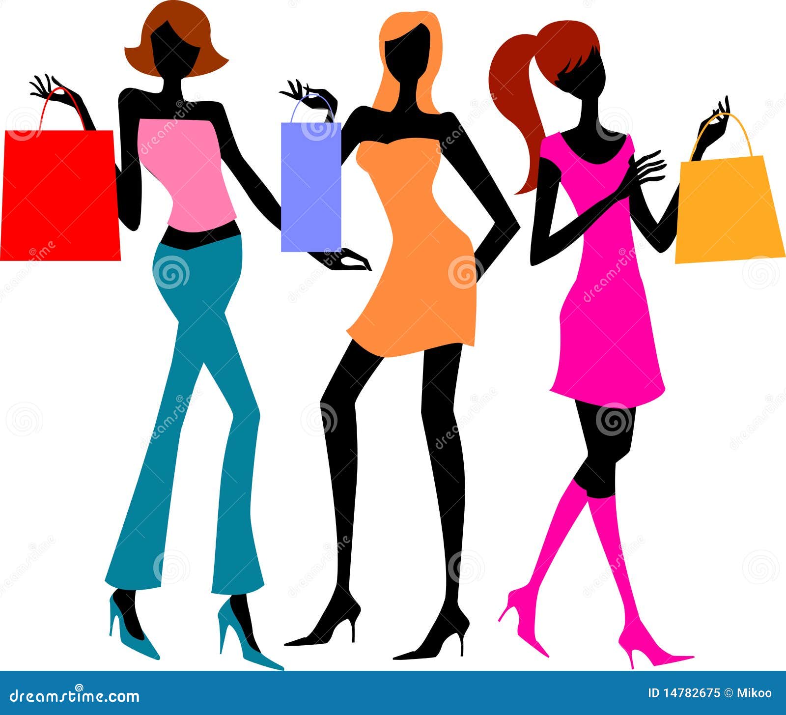 Three shopping girls stock vector. Illustration of dress - 14782675