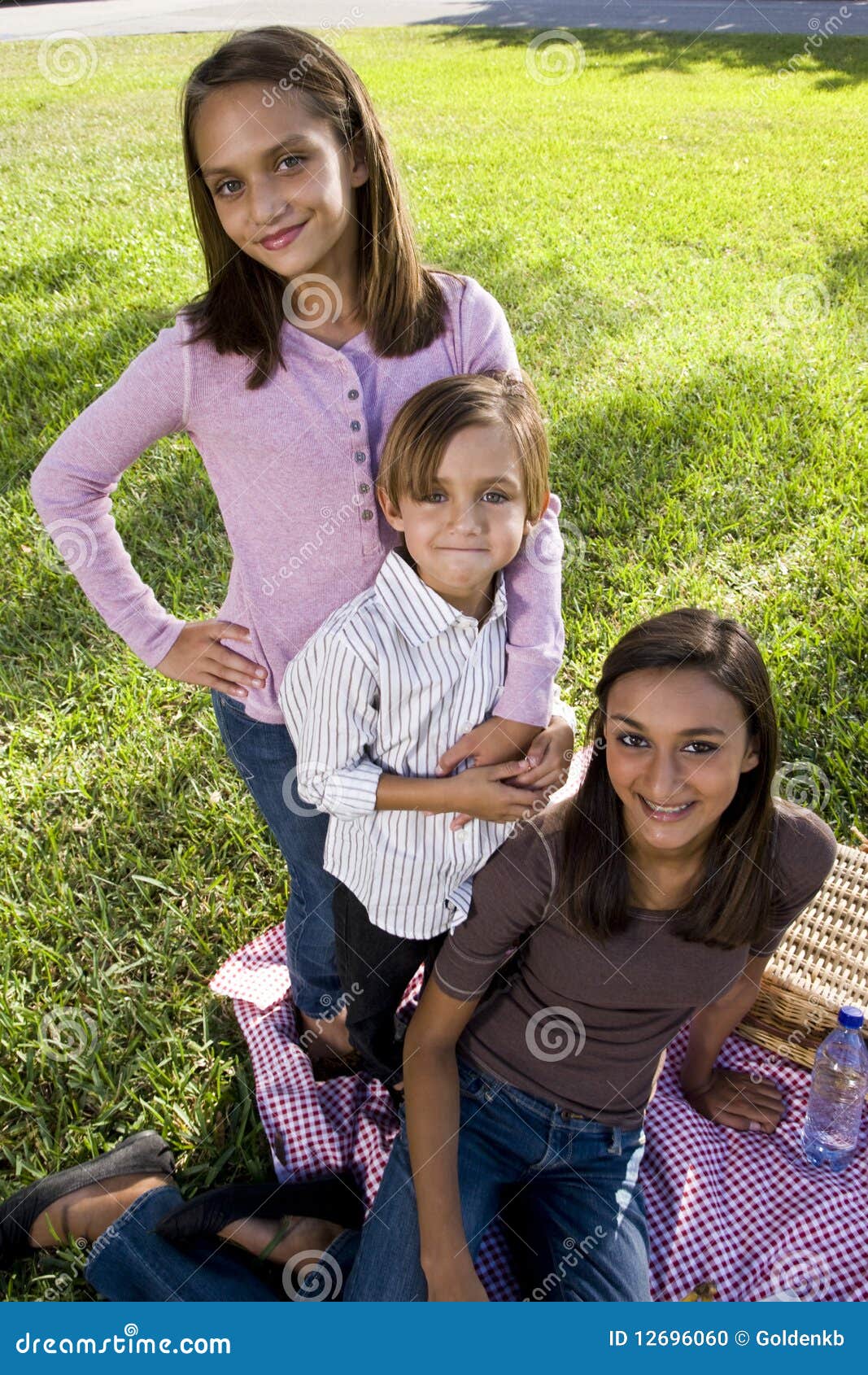 Three Siblings Having Picnic in Park Stock Photo - Image of grass ...