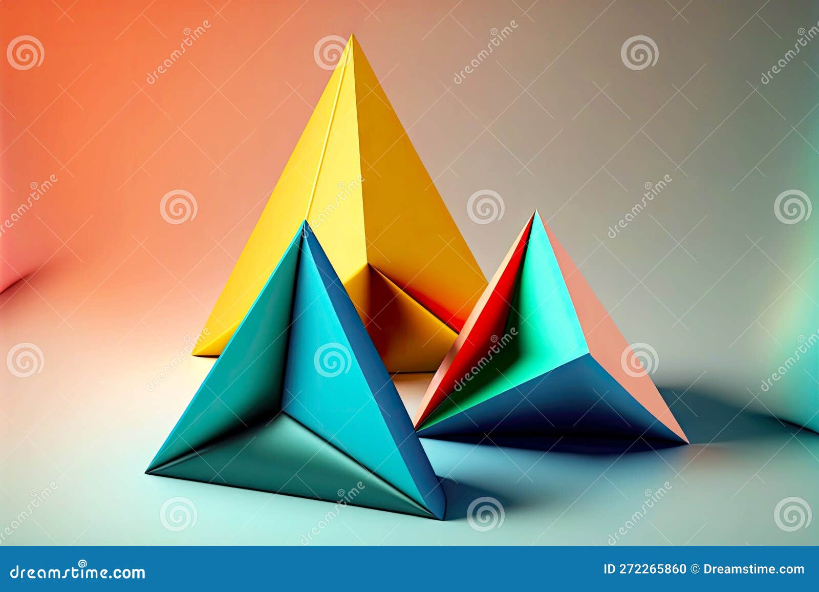 Three-sided Pyramids of Different Colors in Motion on Multi-colored ...