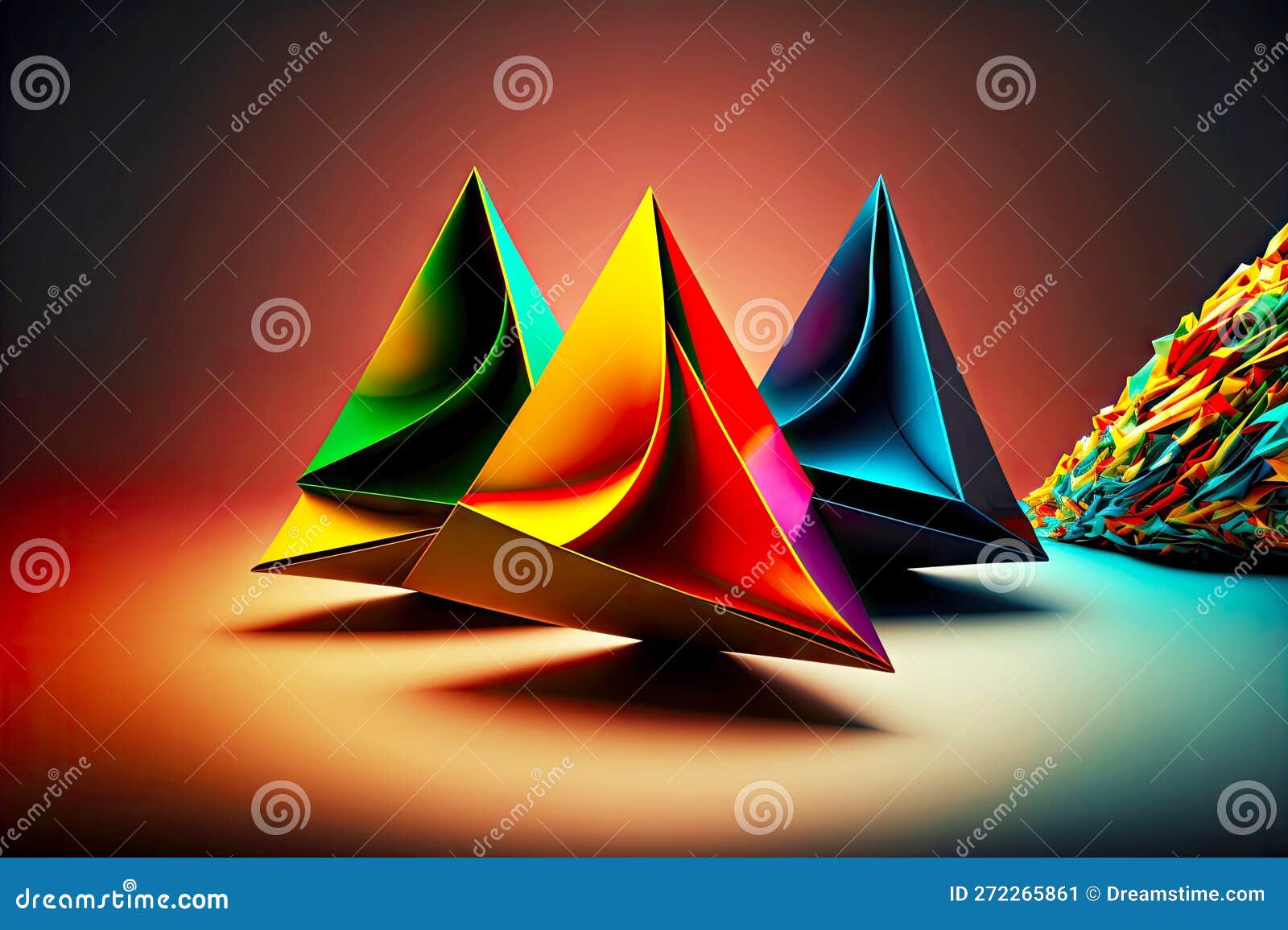 Three-sided Pyramids of Different Colors in Motion on Multi-colored ...