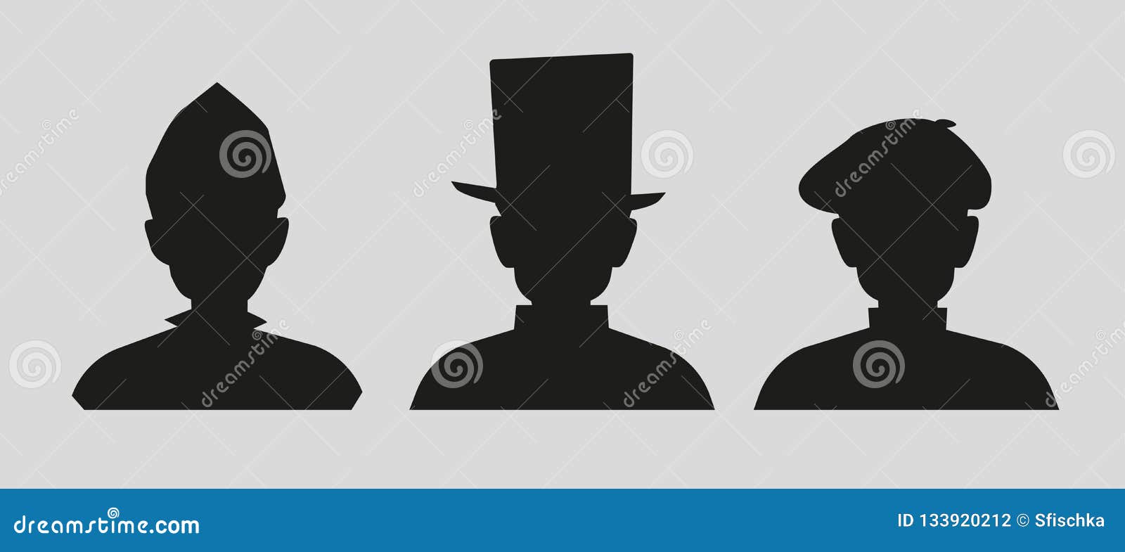 Three Silhouettes of Different Hats Stock Vector - Illustration of ...