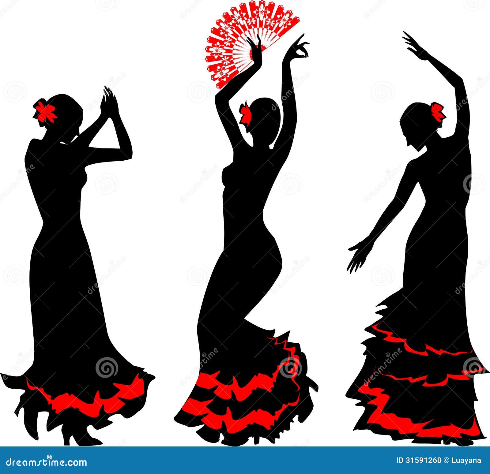 Three Silhouettes Of Flamenco Dancer With Fan Stock Photo - Image: 31591260