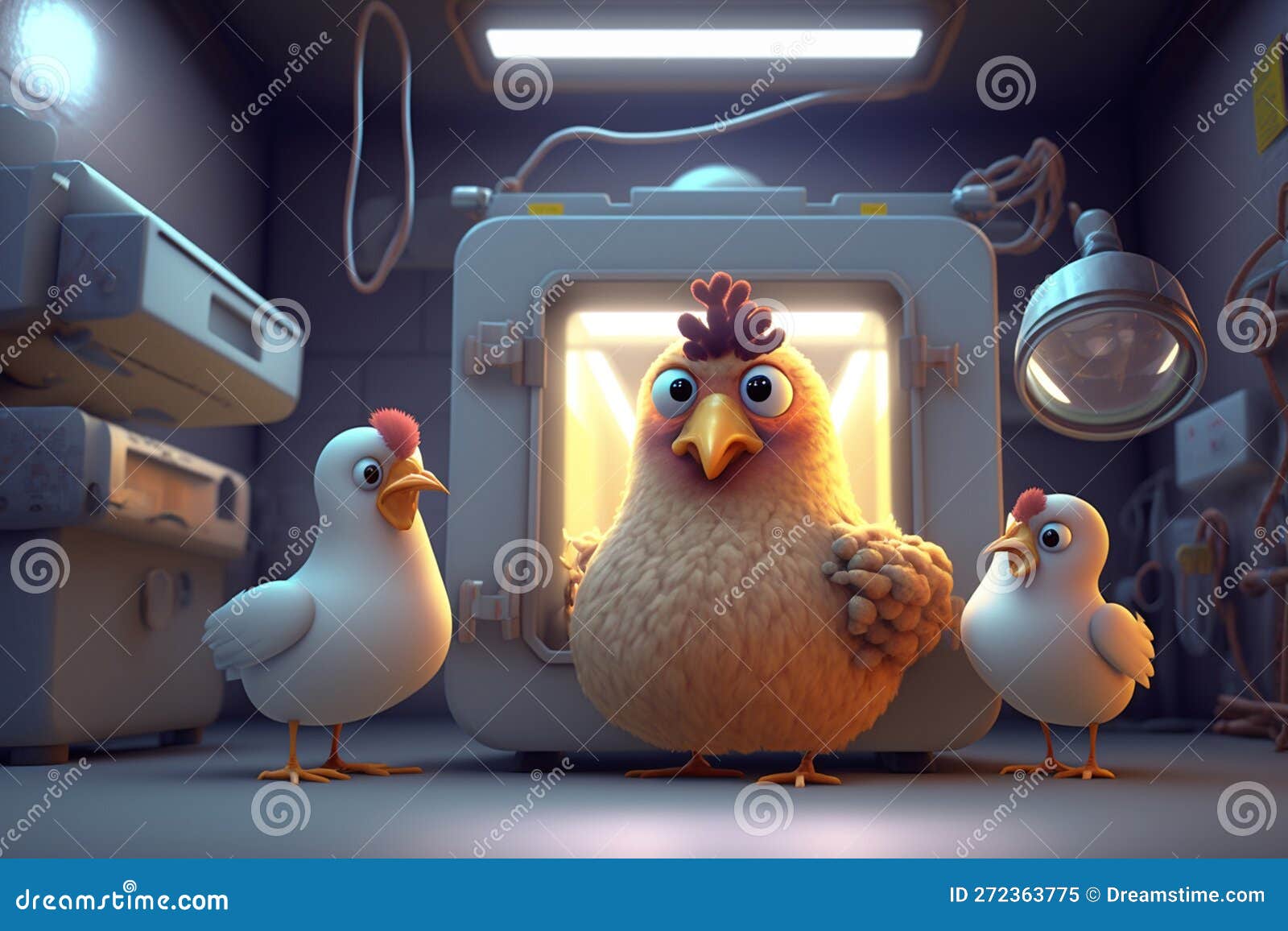 Three Silly Chickens Standing Clueless in a Laboratory Stock ...