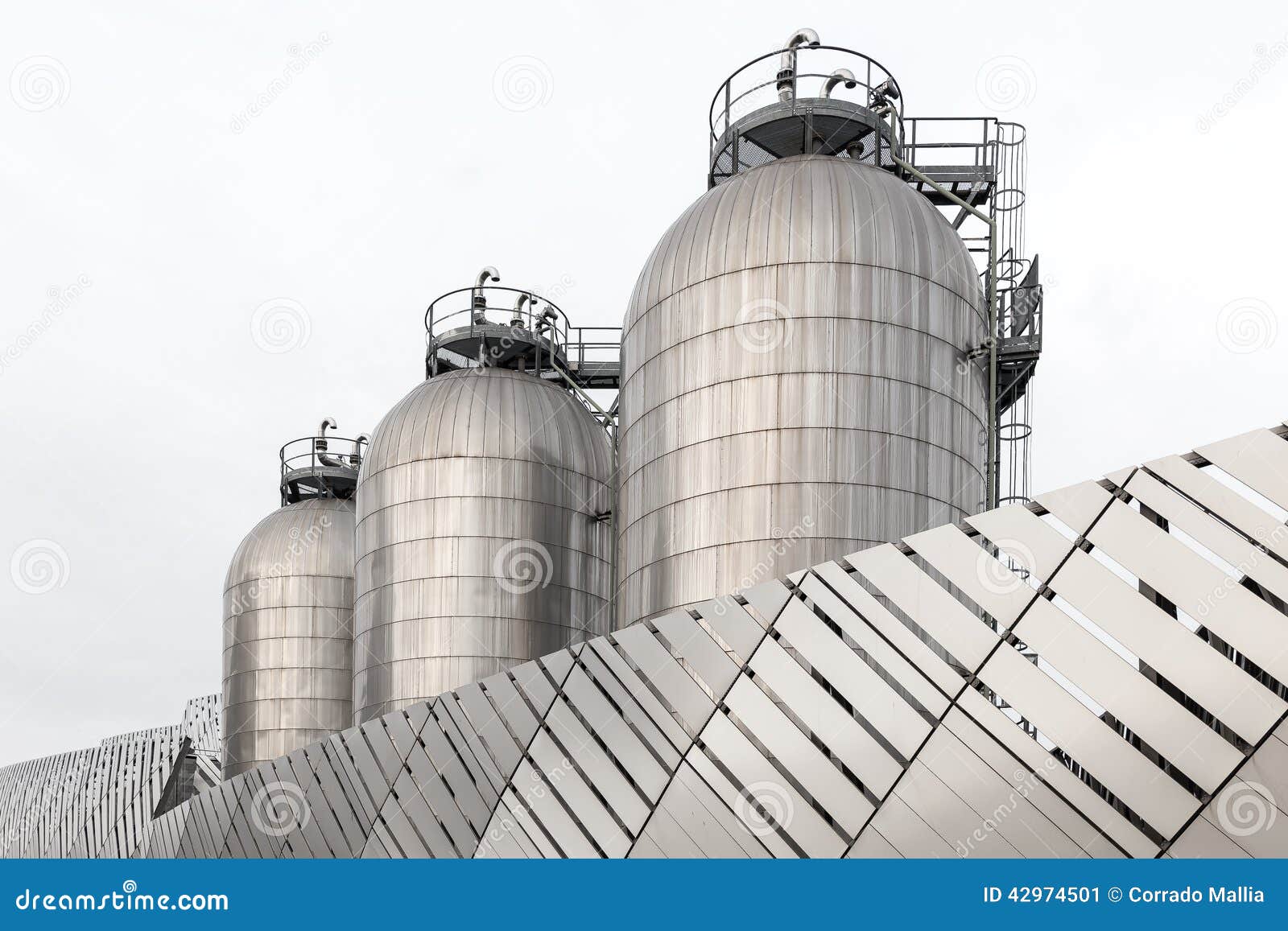 Three Silos in Stainless Steel Stock Image - Image of architecture ...