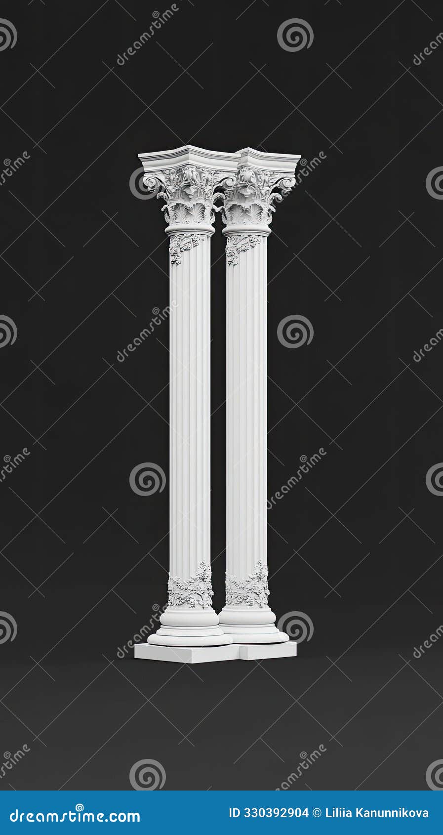 Three Silver Antique Columns Rise Elegantly Against a Bold Black ...