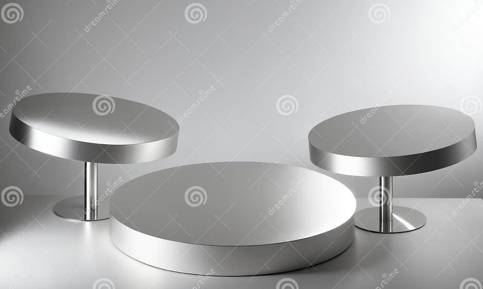 Three Silver Podiums on a White Surface Stock Illustration ...