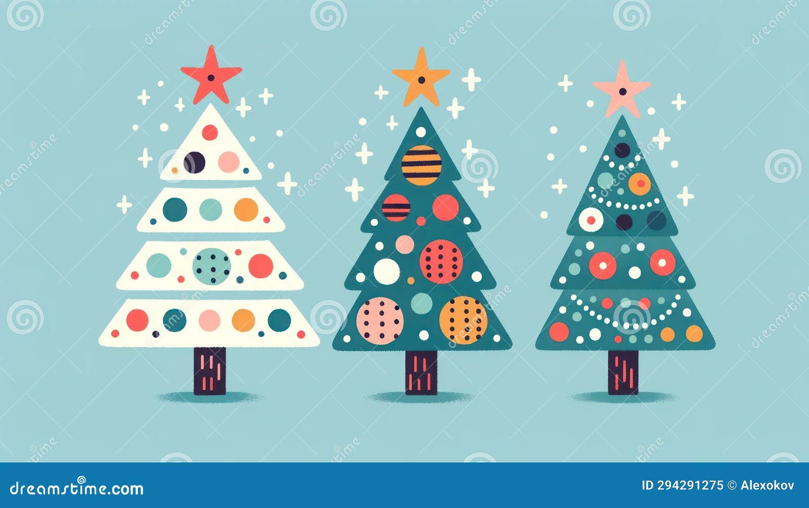 Three Simple Christmas Trees in Different Sizes and Shapes on a Light ...