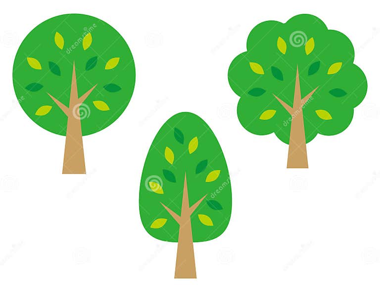 Three Simple Tree Icons. Trees with Rounded, Cloud-shaped, and ...