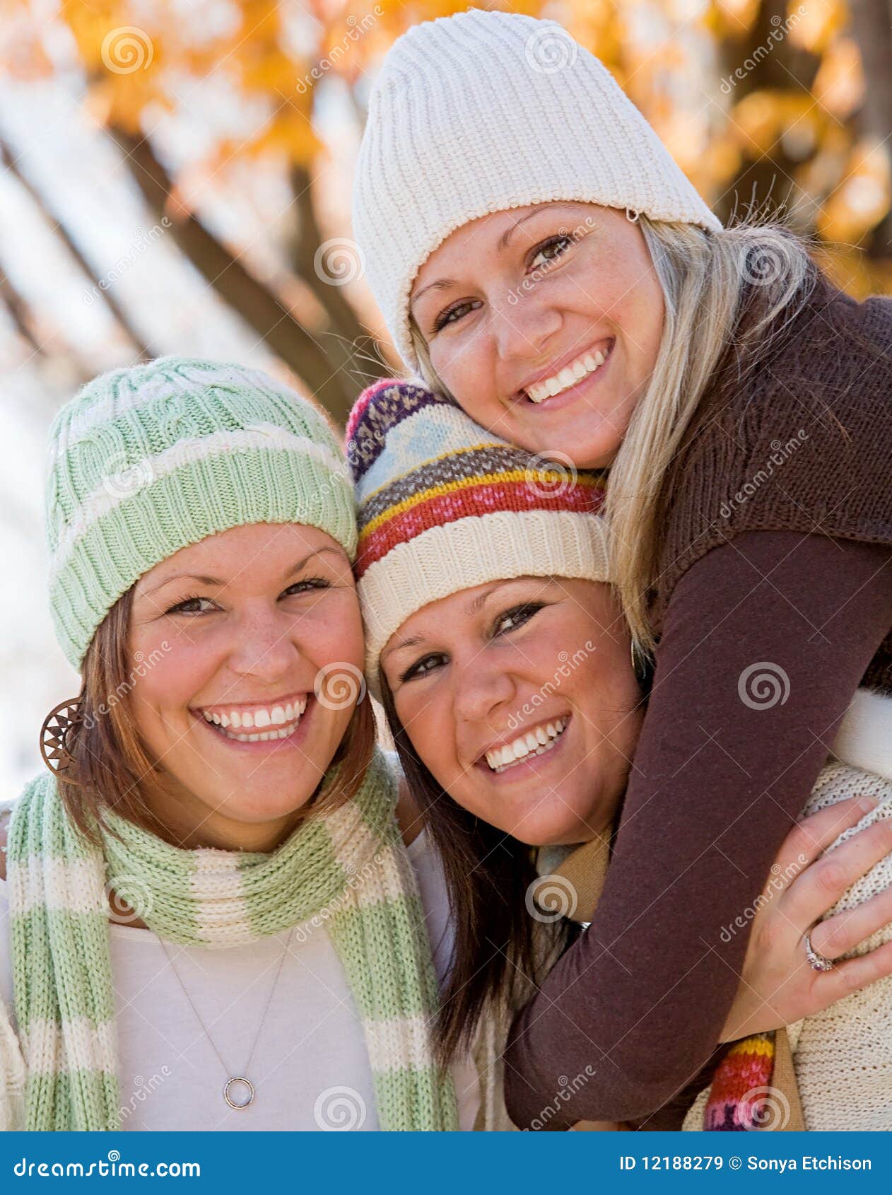 Three Sisters stock image. Image of laugh, leaves, happy - 12188279