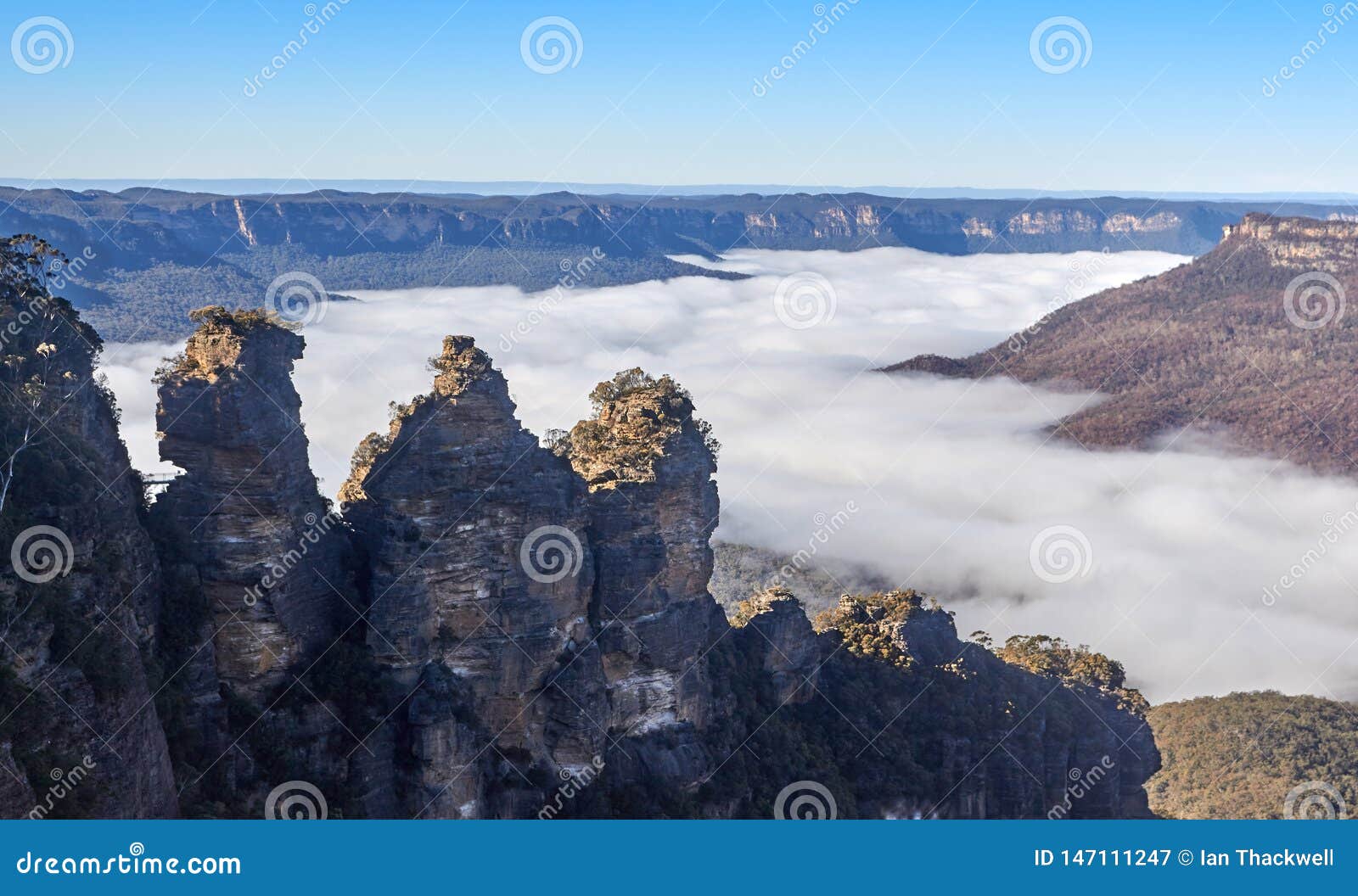 The Three Sisters Above Fog at the Blue Mountains Australia Stock Image ...