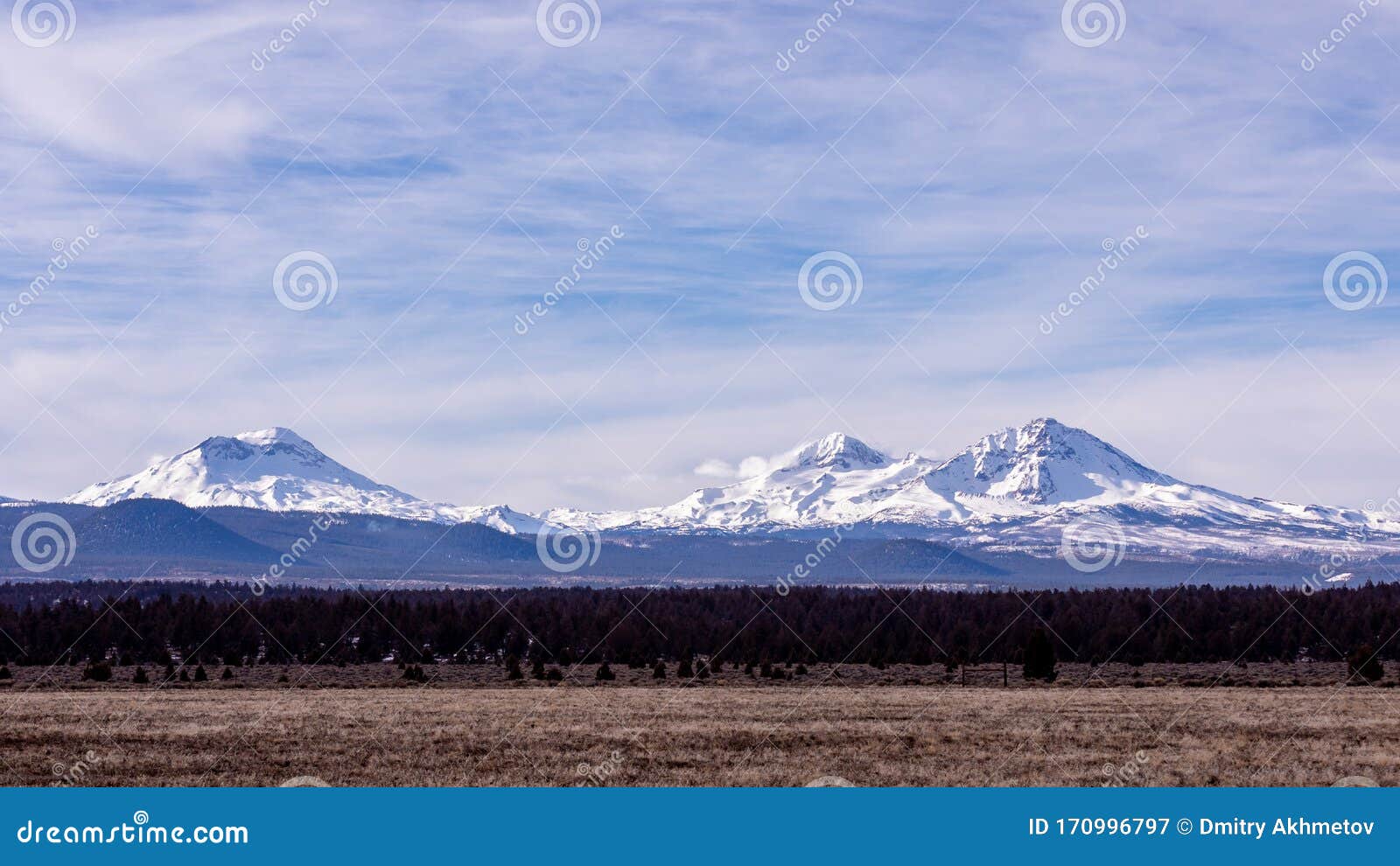 Three Sisters - Panoramic View at Mountains in Central Oregon Stock ...