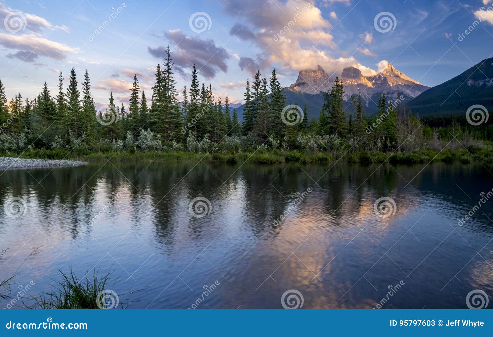 Three Sisters at sunset stock image. Image of peak, provincial - 95797603