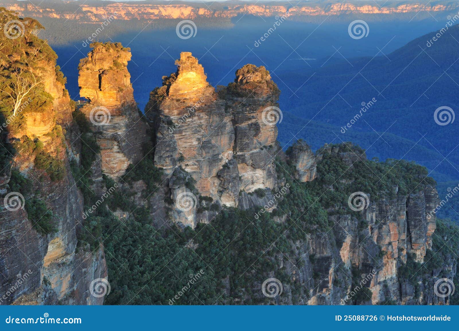 Blue Mountains In Sydney, Australia. Cloudy Blue Sky And Shadows. Three ...