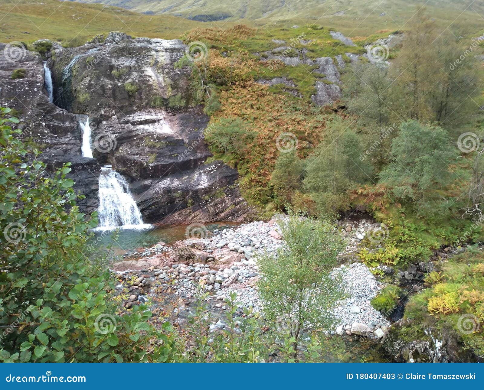 The Three Sisters Waterfall Glencoe Mountain Range Stock Image - Image ...